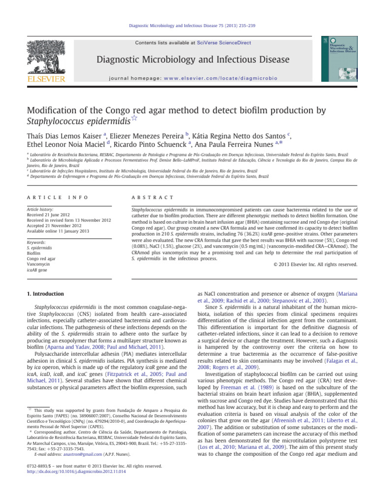 Modification of The Congo Red Agar Method To Detect Biofilm Production ...