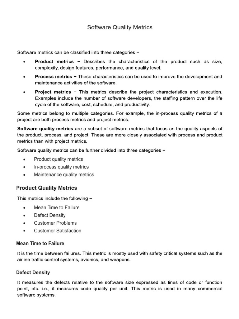 Unit - 2 - Metrics For Project - Software Quality | PDF