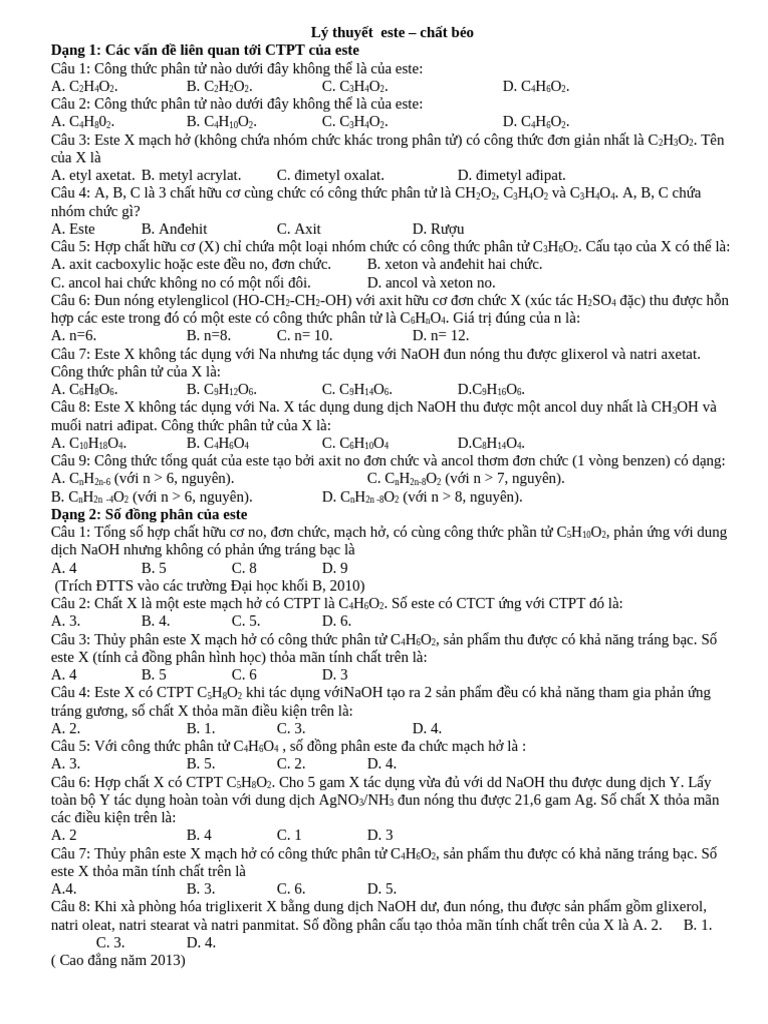 Lý Thuyết Este - Chat Beo | PDF