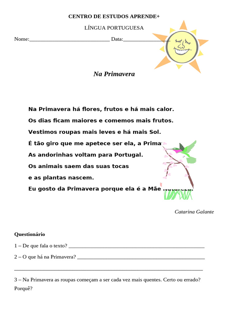 TEXTO A PRIMAVERA 2º Ano | PDF | Famílias linguísticas | Linguística