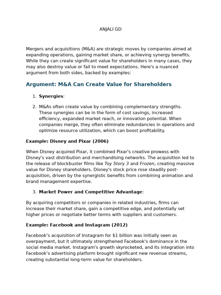 M&A: Value Creation vs. Destruction | PDF | Mergers And Acquisitions ...