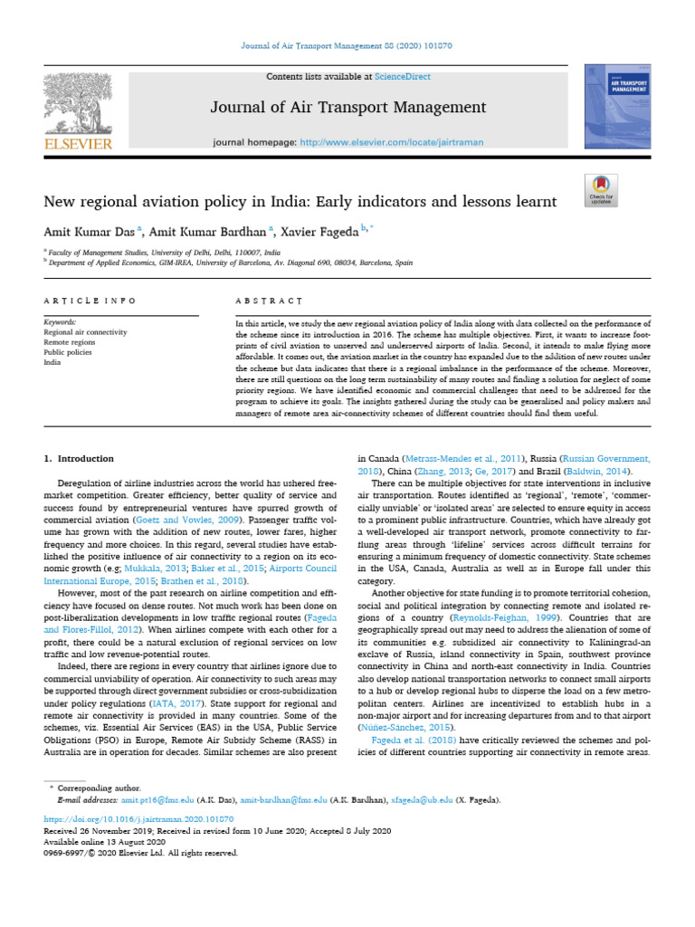 2020 New Regional Aviation Policy in India Early Indicators and Lessons ...