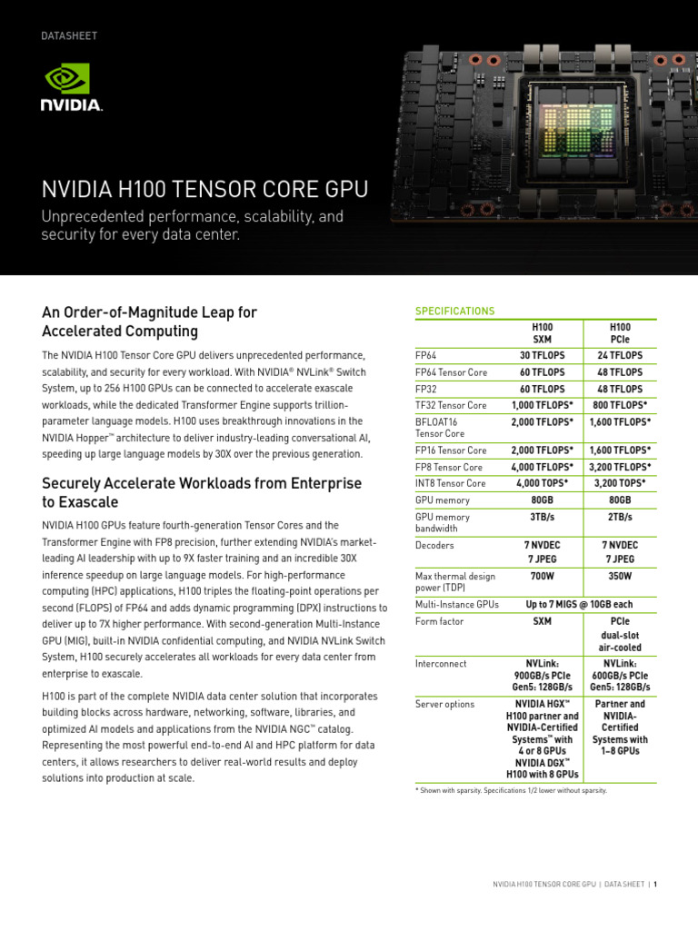 Nvidia h100 Datasheet 2287922 Web | PDF | Graphics Processing Unit ...