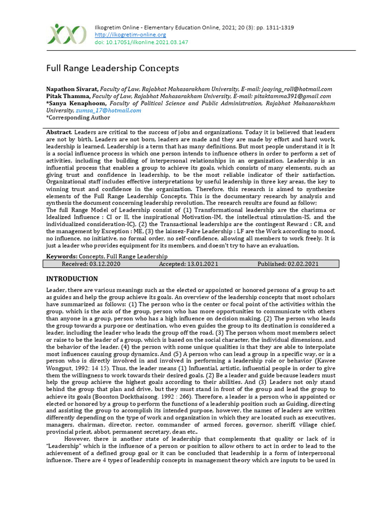 Full Range Leadership: Concepts | PDF | Leadership | Transformational ...