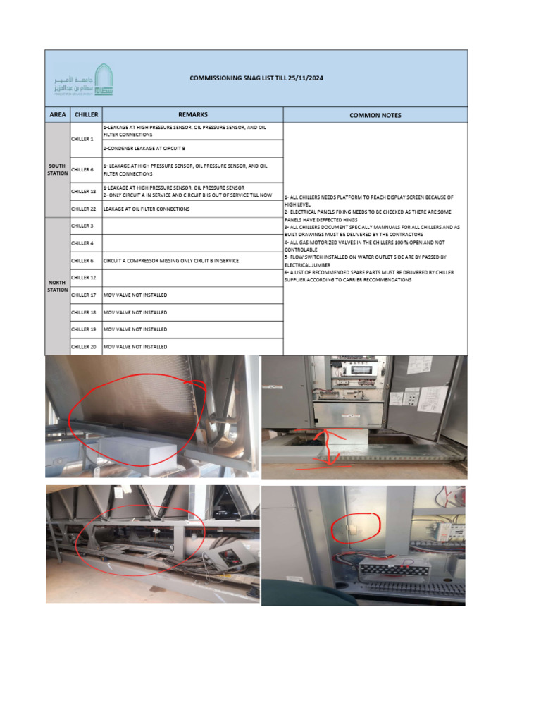 Commissioning Snag List For Carrier Chillers. | PDF | Valve | Gases