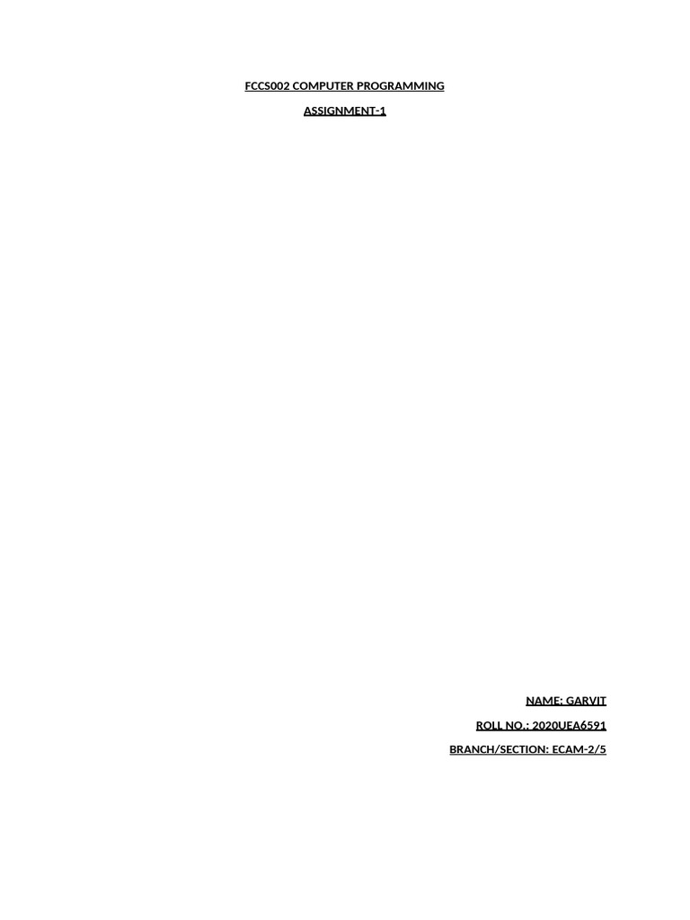 FCCS002 Computer Programming Assignment 1 | PDF | Arithmetic | Computer Programming