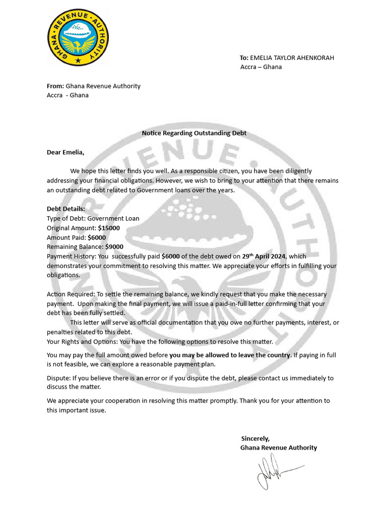 Outstanding Debt Notice from GRA | PDF
