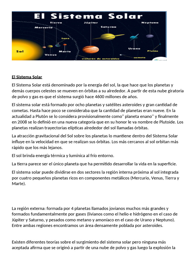 El Sistema Solar. Ubicacion Relativa y Absoluta Del Espacio. | PDF ...