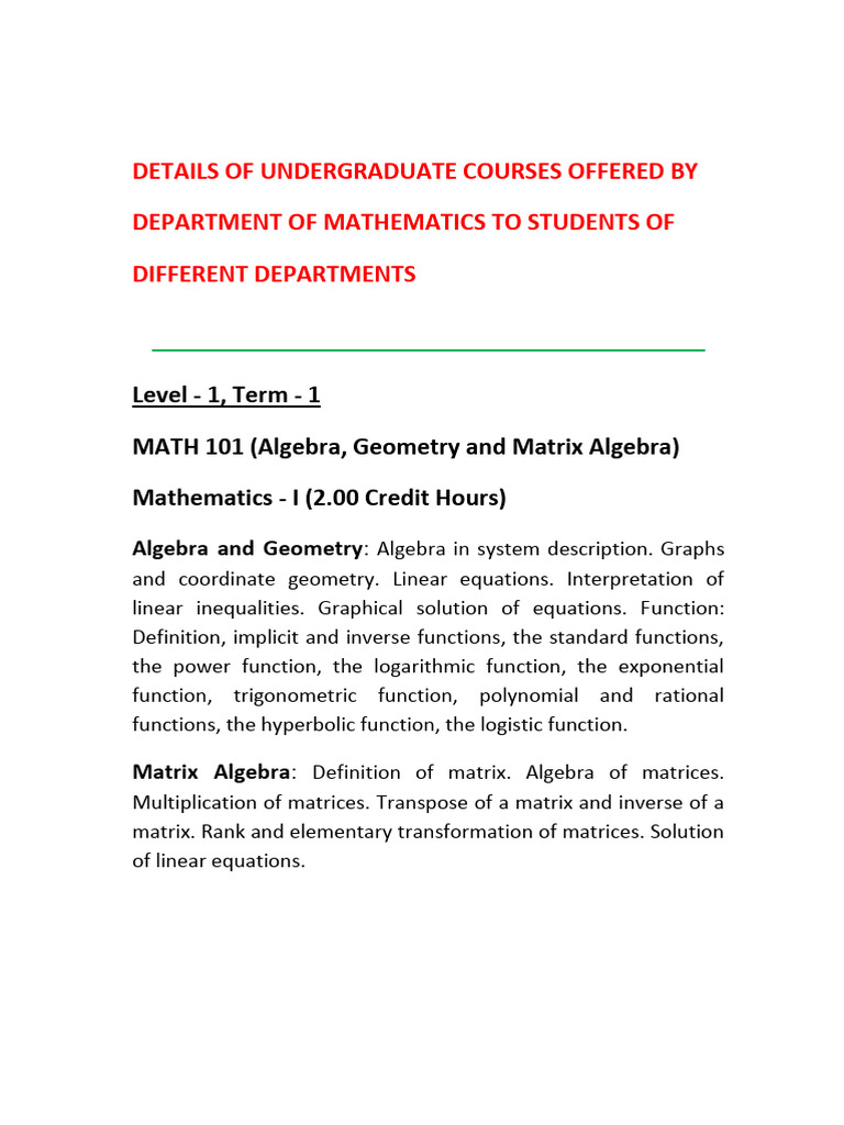 Mathematics Courses for Various Departments | PDF | Matrix (Mathematics ...