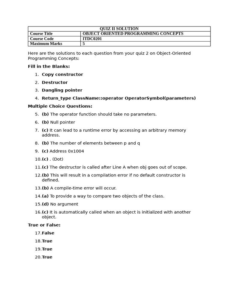 QUIZ II Solution | PDF