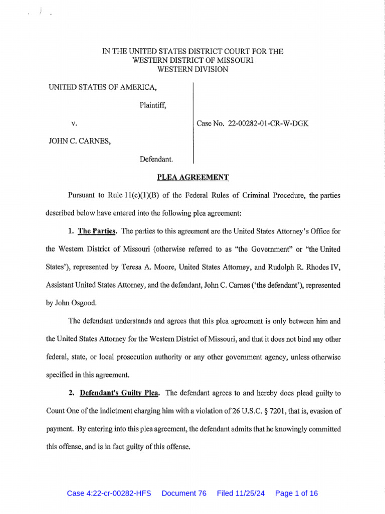 John Carnes Plea Agreement | PDF