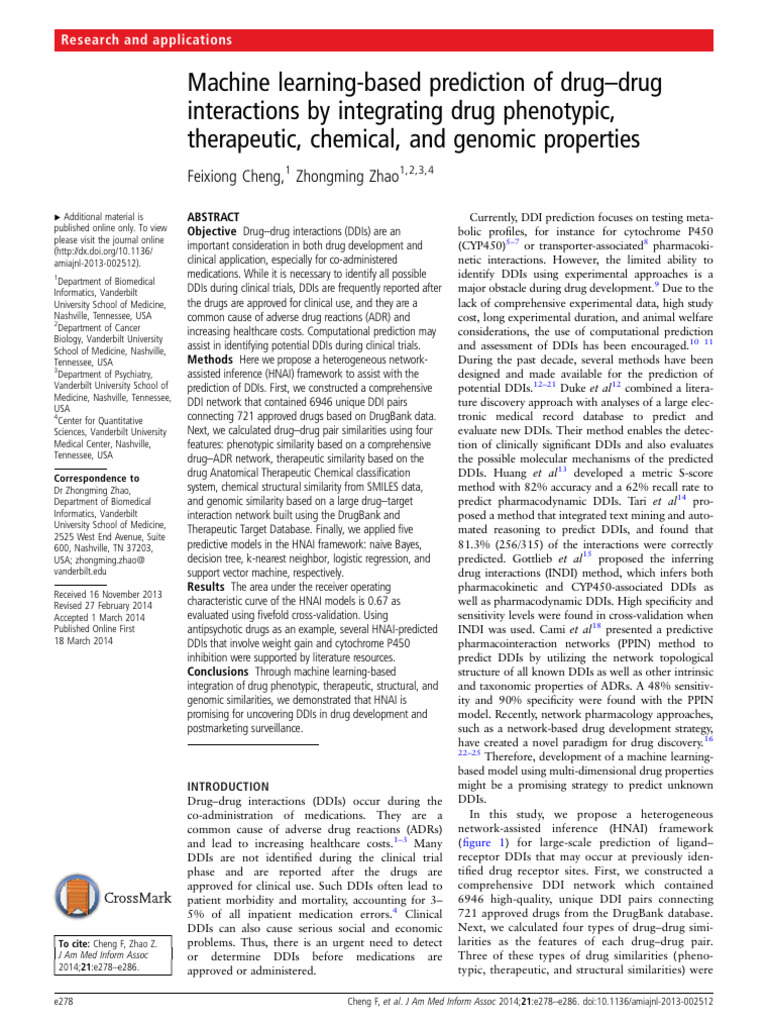 REFERENCE PAPER 2 - Machine Learning-Based Prediction of Drug-Drug | PDF | Support Vector ...