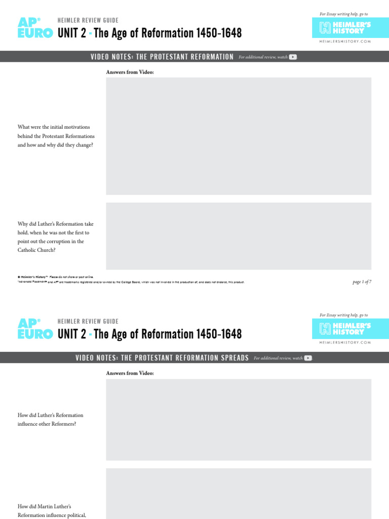 AP EURO HRG Unit 2 Noteguide | PDF | Protestantism | Advanced Placement