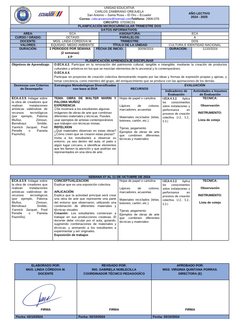 Planificación Micro - Dua .... Eca 3 | PDF | Evaluación | Arte de performance