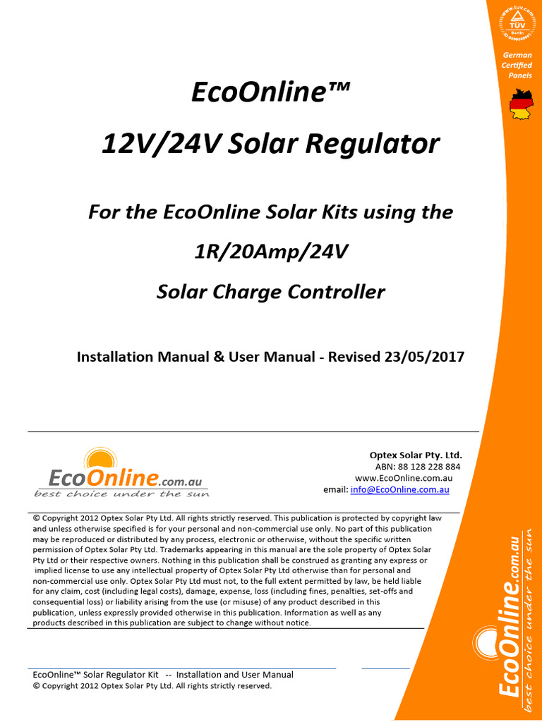 1r 20amp 24v Solar Regulator Manual | PDF | Electrical Connector ...