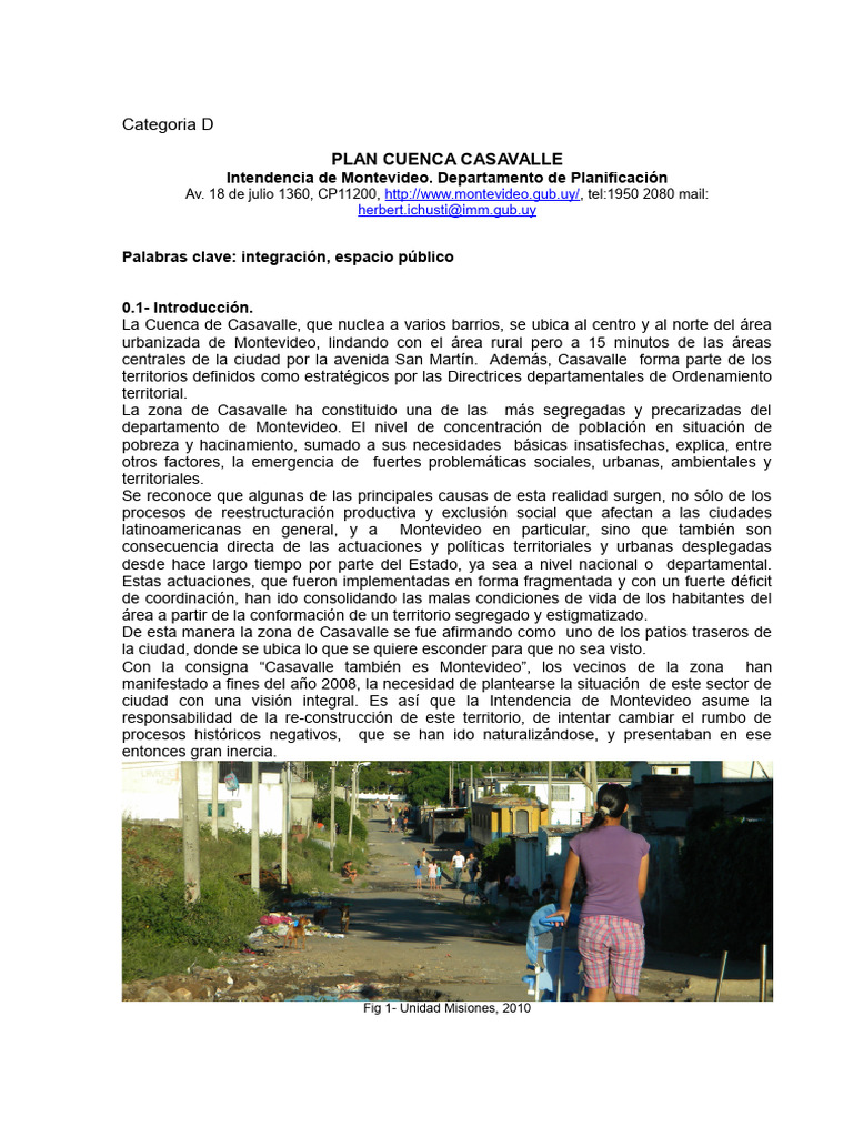 Experiencias. Plan Cuenca Casavalle | PDF