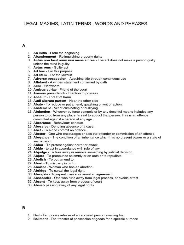 Latin Legal Maxims and Terms Guide | PDF | Tort | Plea