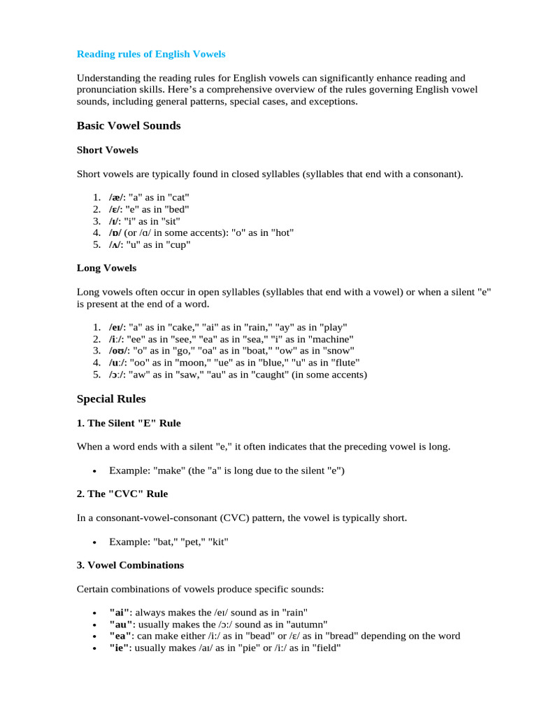English Vowel Pronunciation Rules | PDF | Vowel | Syllable