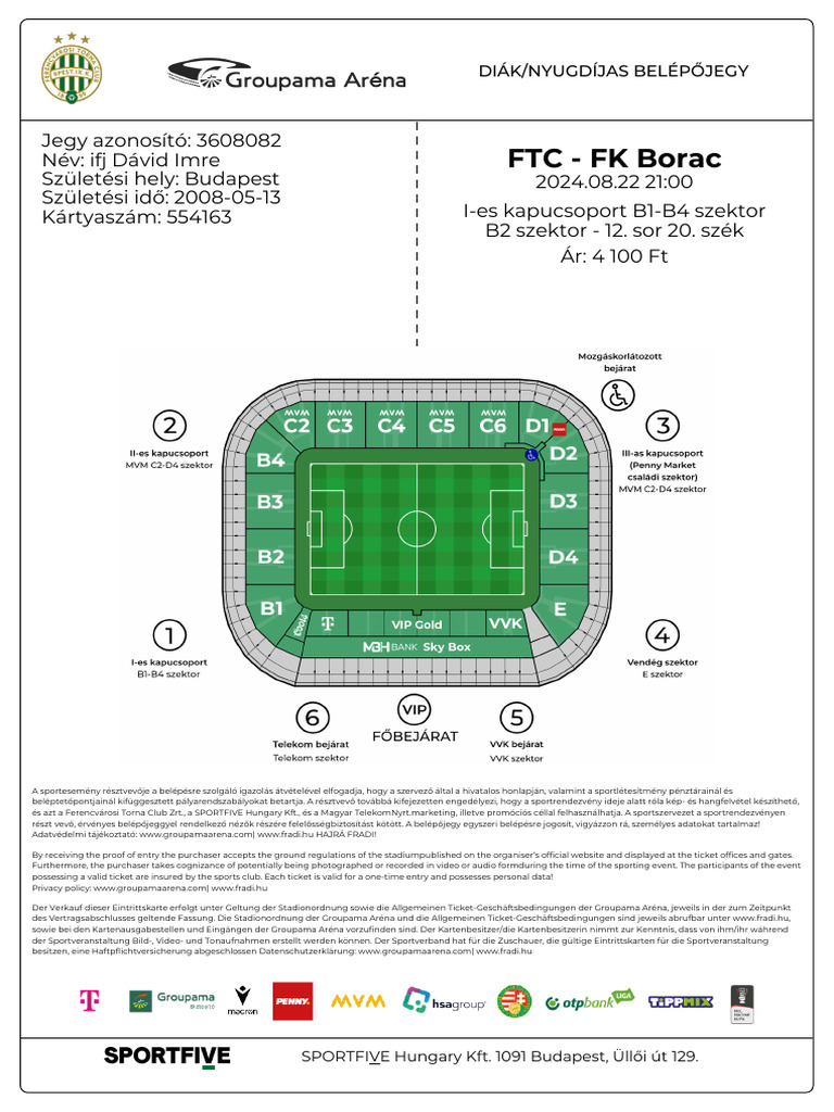 FTC - FK Borac - B2 Szektor - 12sor - 20szek | PDF