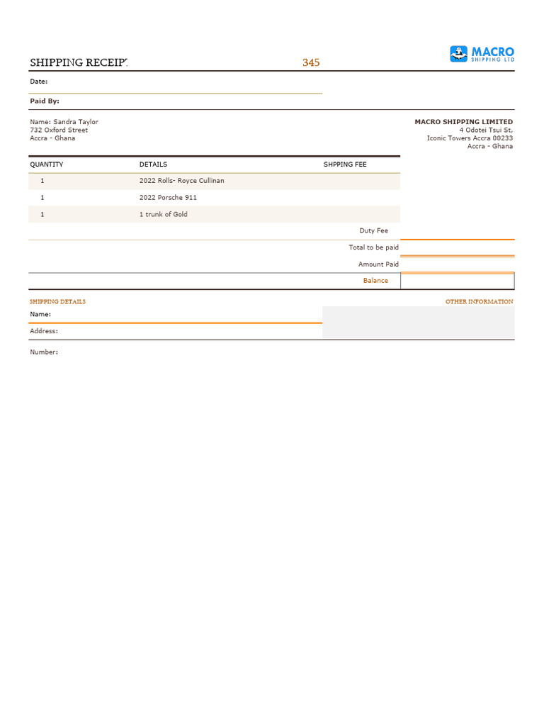 Shipping Fee Receipt | PDF