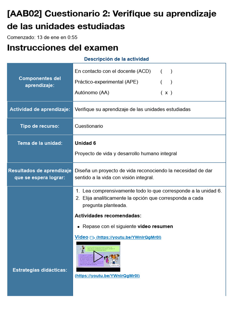 Examen: (AAB02) Cuestionario 2: Verifique Su Aprendizaje de Las Unidades Estudiadas | PDF