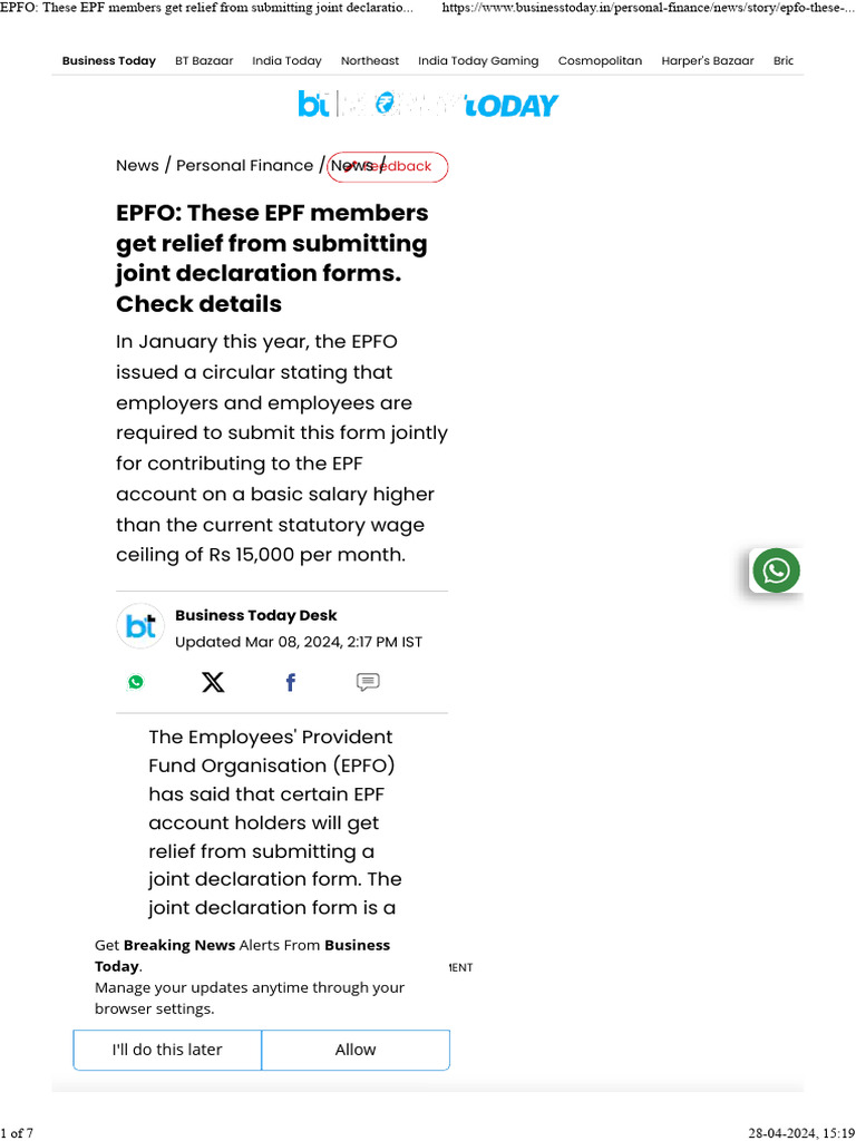 Epfo These Epf Members Get Relief From Submitting Joint Declaration Forms Check Details