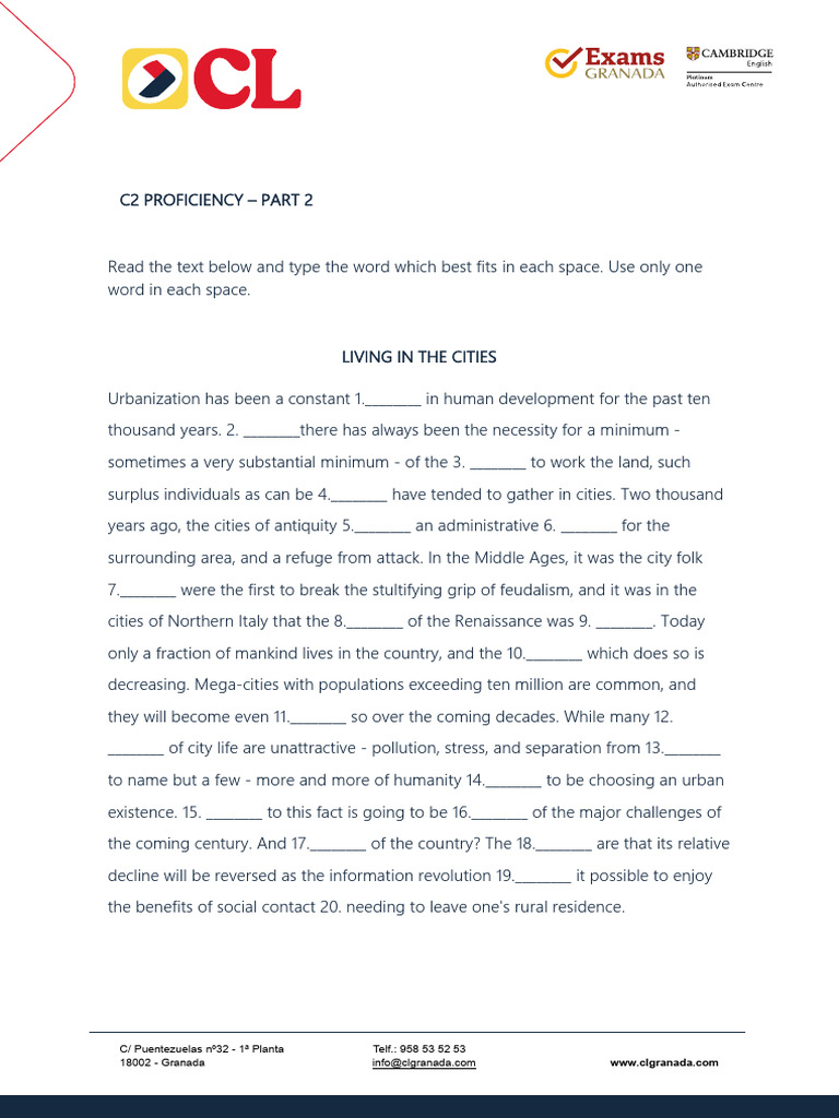 C2 Proficiency Reading & Uoe Part 2 - Living in The Cities | PDF