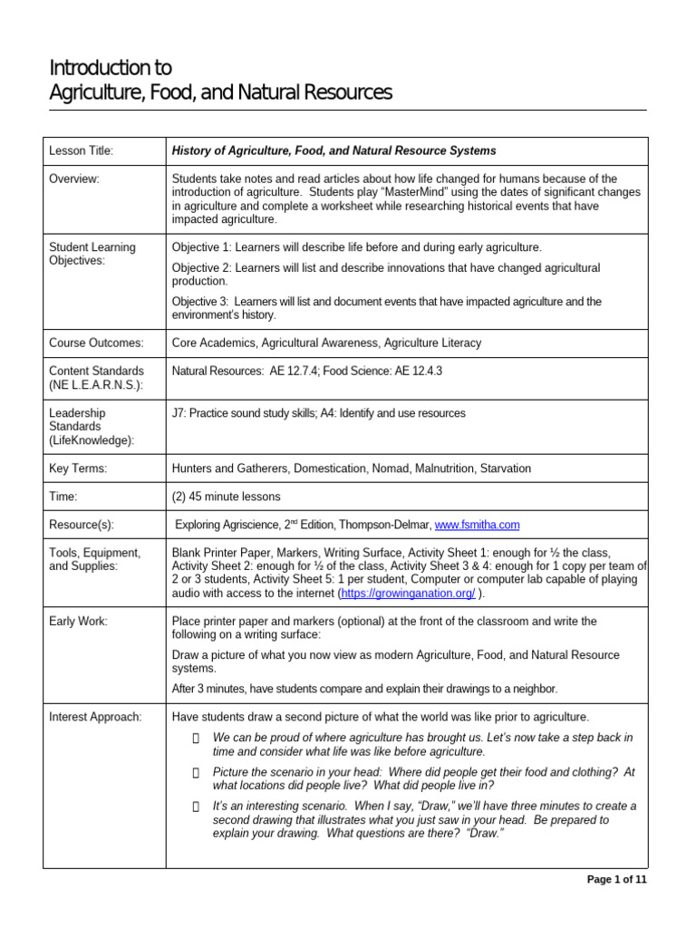 History of Ag Lesson Plan Qy6YOvx | PDF | Agriculture | Farmer