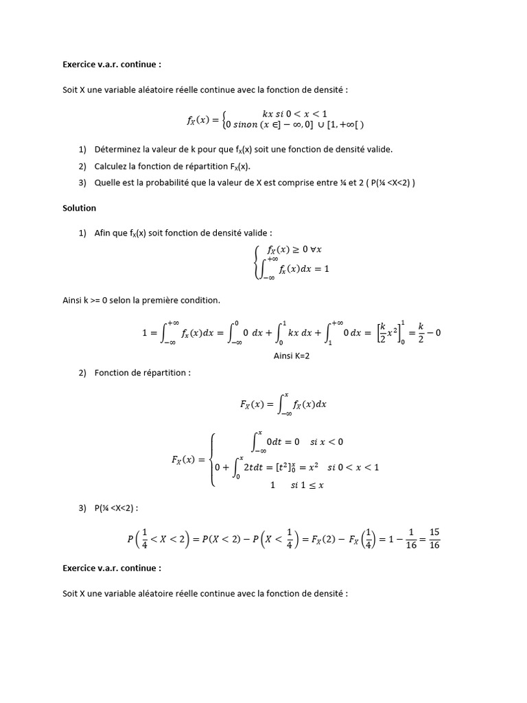 Exercices Revision Solution | PDF | Loi normale | Analyse mathématique