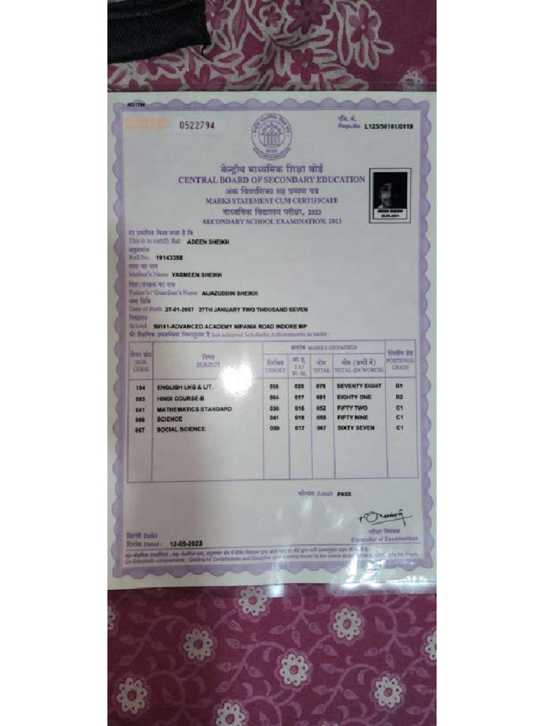 Class X Certificate | PDF