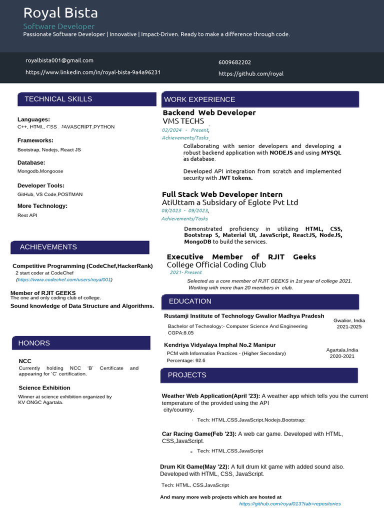 Royal Resume | PDF | Java Script | Bootstrap (Front End Framework)