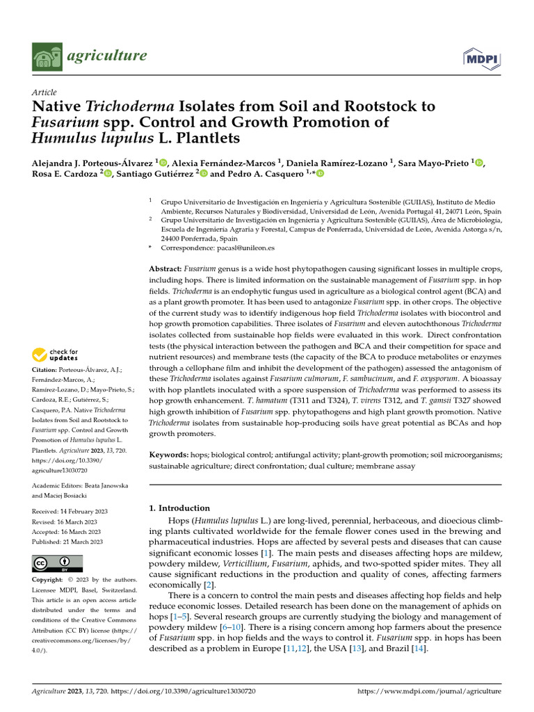Native Trichoderma Isolates From Soil and Rootstoc | PDF | Biological ...