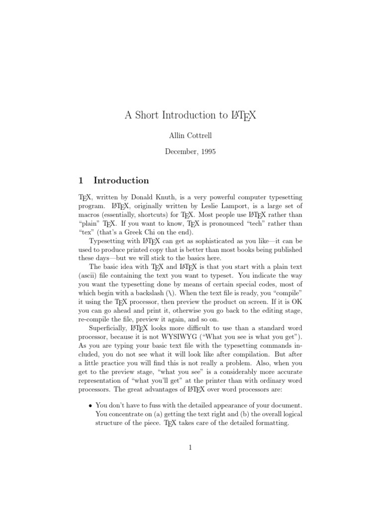 A Short Introduction To L TEX | PDF | Te X | Notation