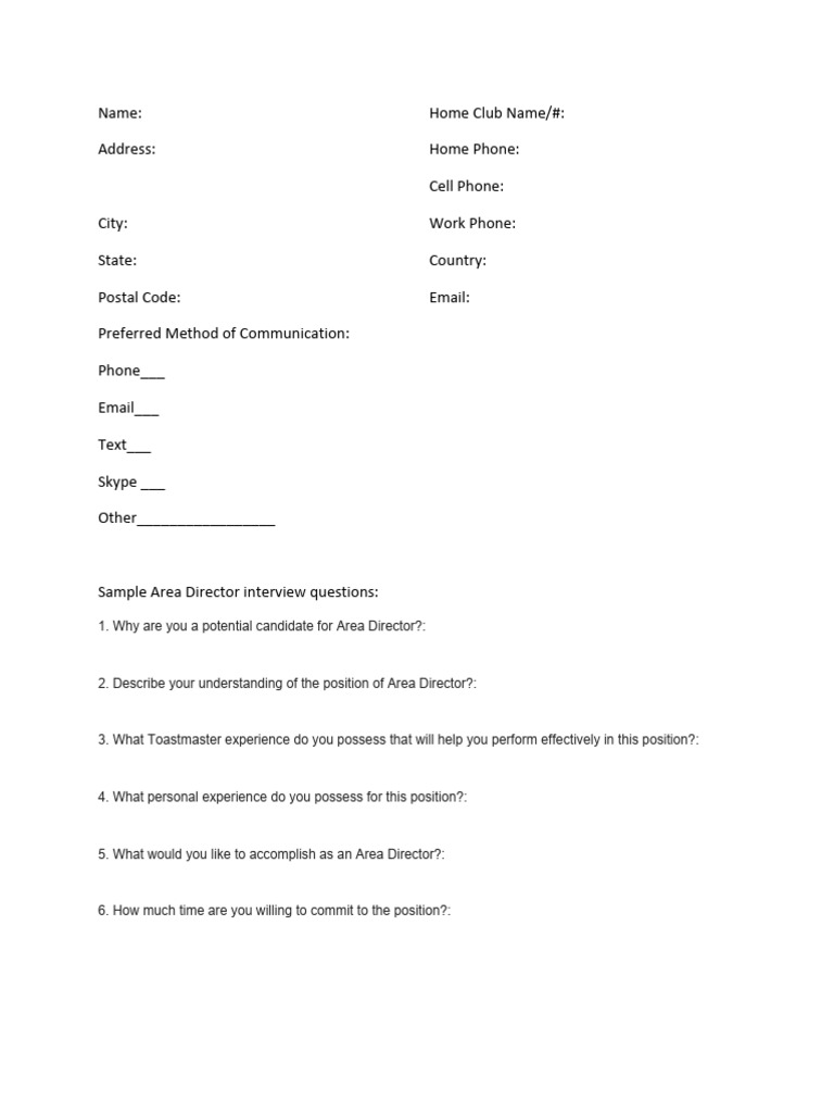 Area Director Interview Guide | PDF