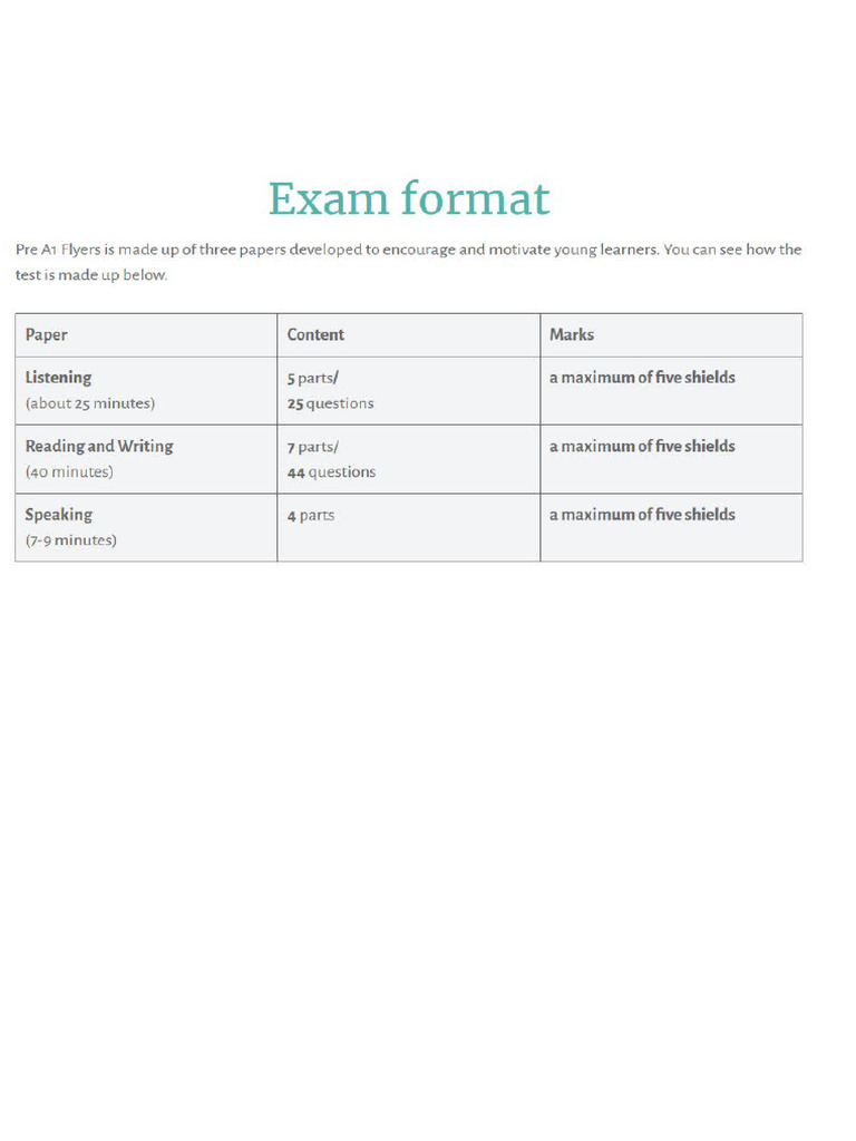 Flyers Exam Format | PDF