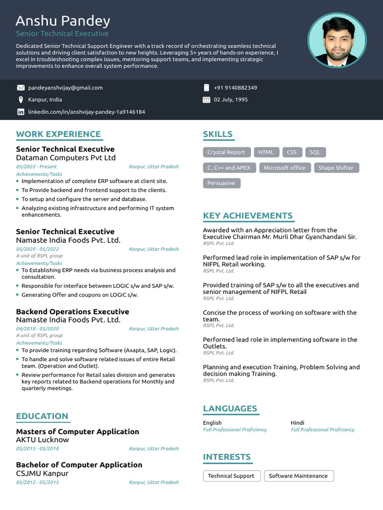 Anshu's Resume | PDF | Technical Support | Software