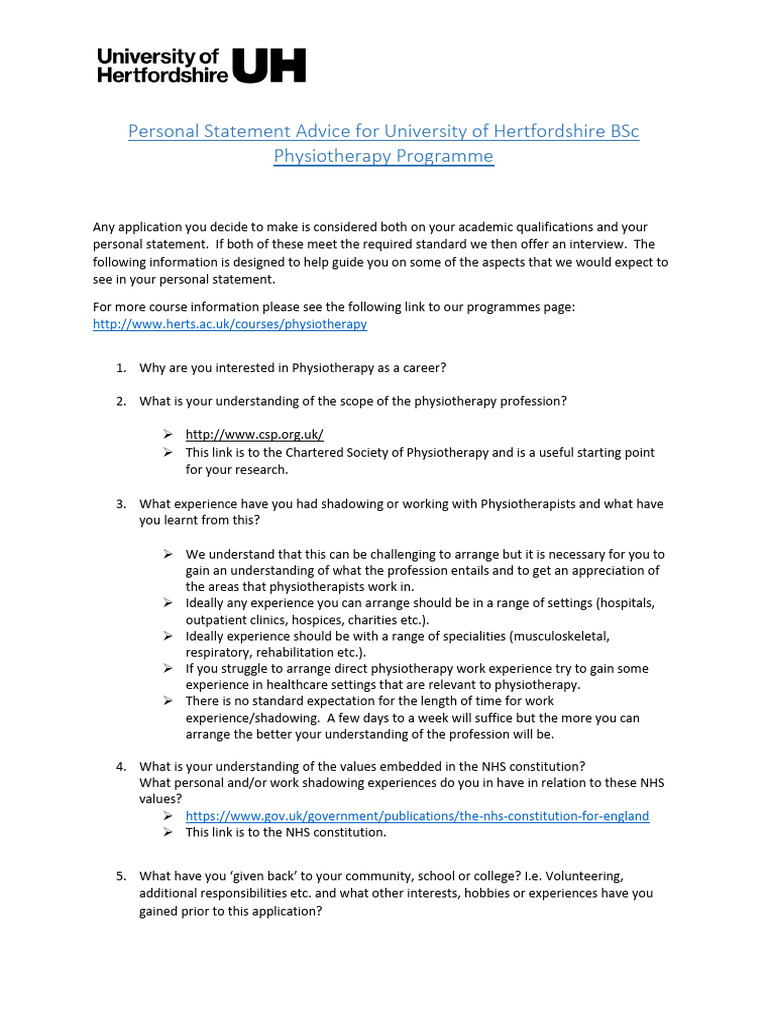 Physiotherapy Personal Statement Tips | PDF | Physical Therapy | Health ...