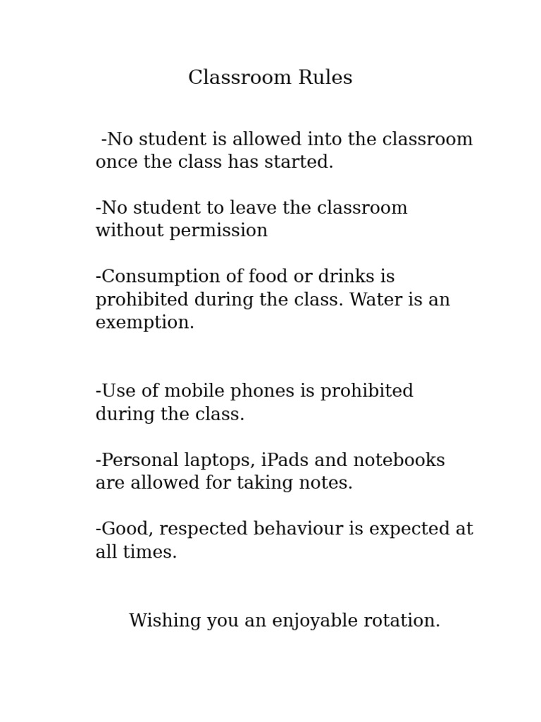 Classroom Rules and Guidelines | PDF