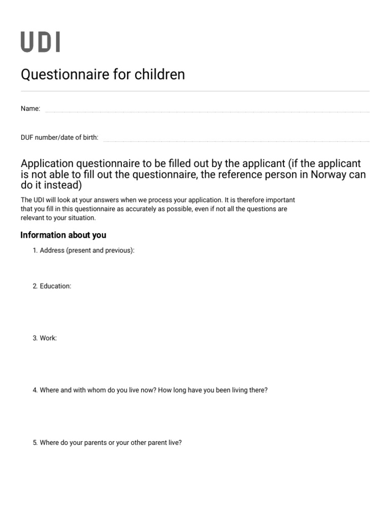 Questionnaire For Children - UDI-1 | PDF