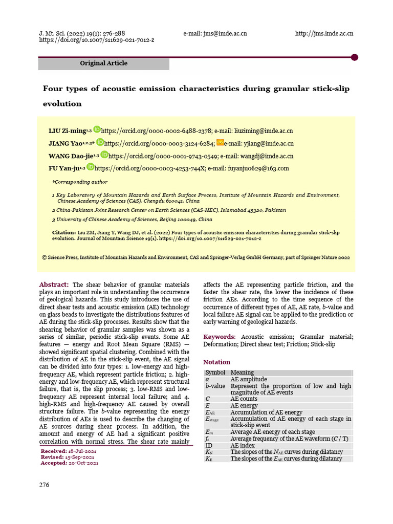 Acoustic Emission in Granular Stick-Slip | PDF | Root Mean Square ...