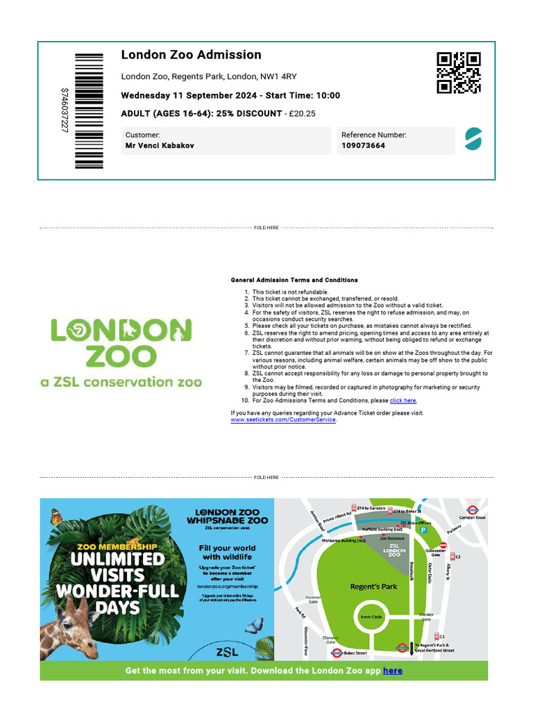 London Zoo Admission Ticket Details | PDF | Zoo