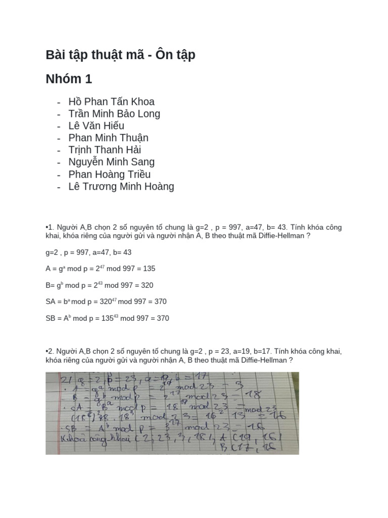 ATHTTT Nhom1 BaiTapOnThuatMa | PDF