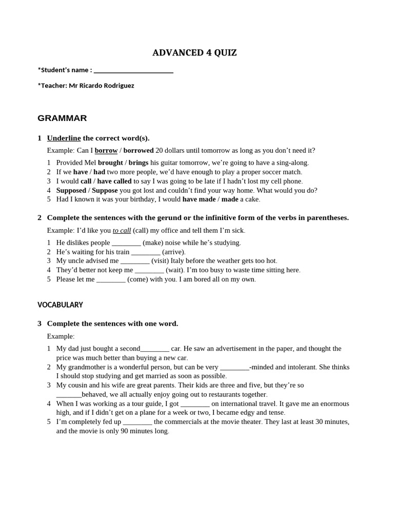 Adv 4 Quiz NV | PDF | Language Mechanics | Semantic Units