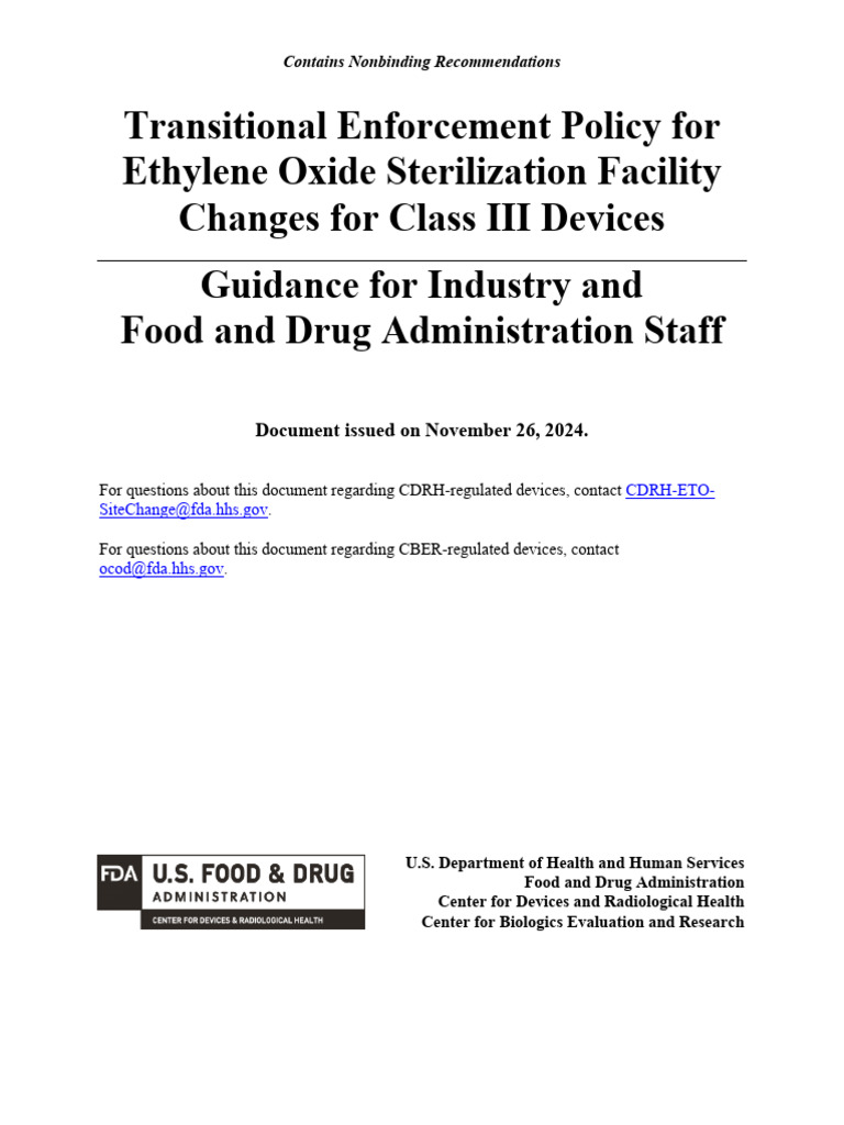 Ethylene Oxide Sterilization Facility Changes Class III Devices | PDF ...