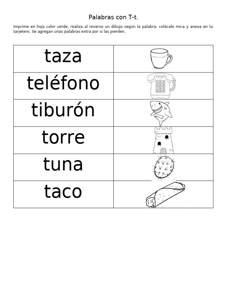 Actividades con Palabras T-t | PDF