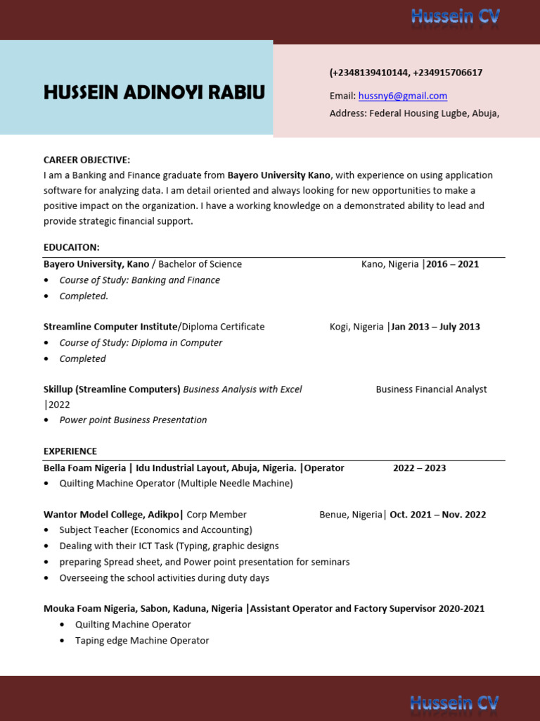 HUSSEIN CV NEW UPDATE | PDF | Application Software | Graphic Design