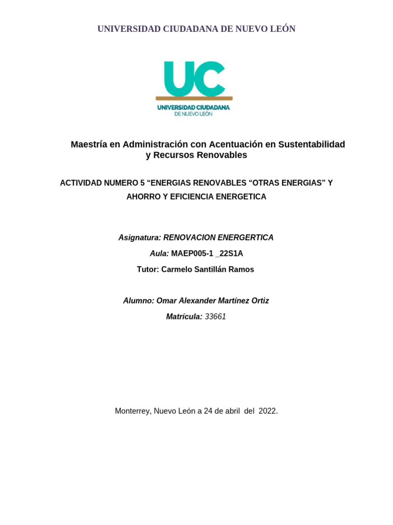 Omar Alexander Martinez Ortiz - 33661 - Act 5 | PDF | Biocombustible ...