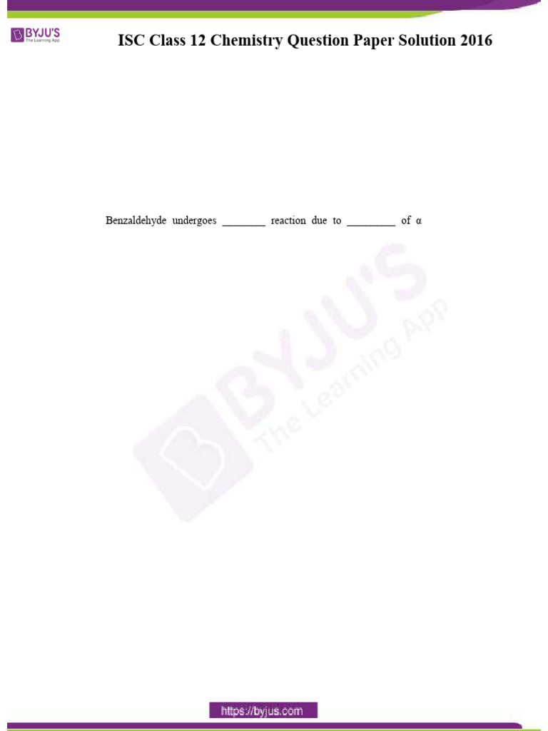 ISC Class 12 Chemistry Question Paper Solution 2016 | PDF | Ether | Ph