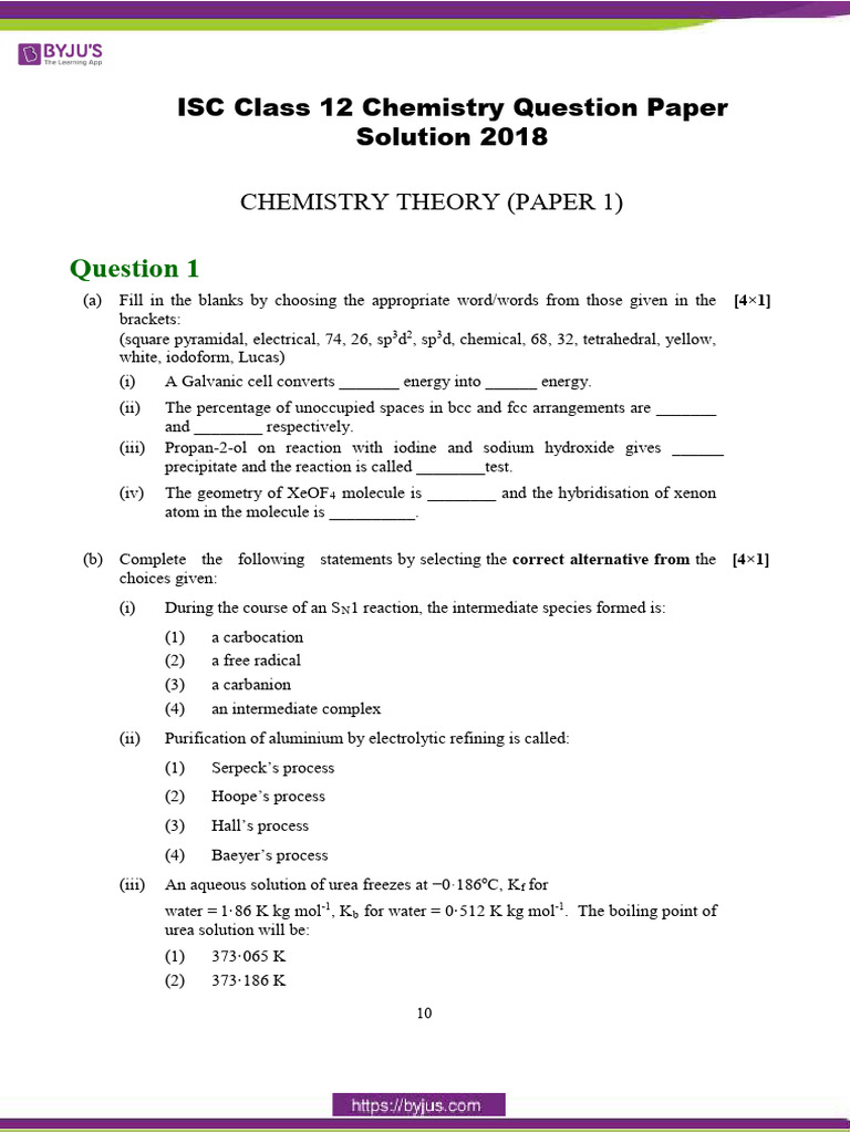 ISC Class 12 Chemistry Solutions 2018 | PDF | Coordination Complex | Isomer
