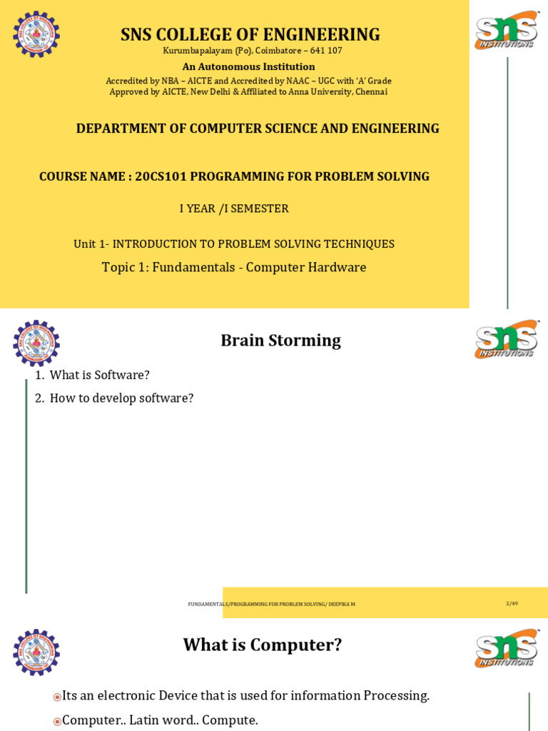 Programming for Problem Solving Overview | PDF | Input/Output ...